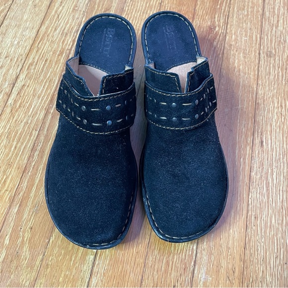 Born | Shoes | Born Mules Clog Black Suede Leather With Stud And Stitch ...